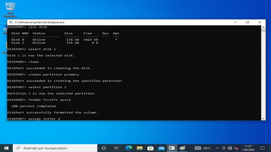 CMD Diskpart ile Disk Formatlama | Teknominal